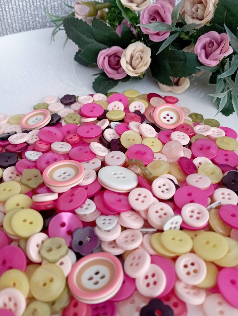 500 Psc, Assorted Color Baby Pink Buttons, Mixed Buttons, Tiny Button ...