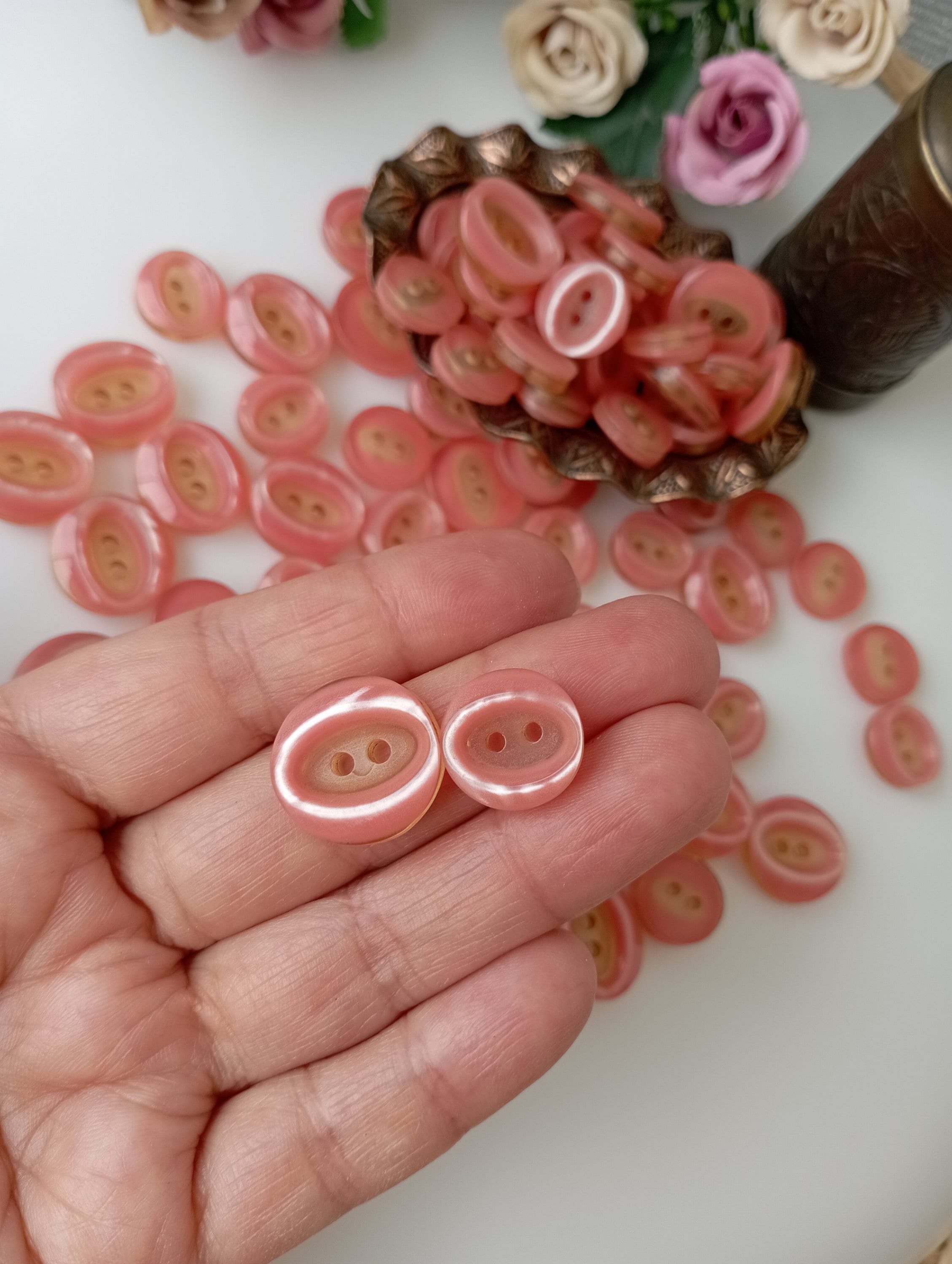 1970's 80's Buttons, Antique Buttons, Peach Color Vintage Buttons, Old ...