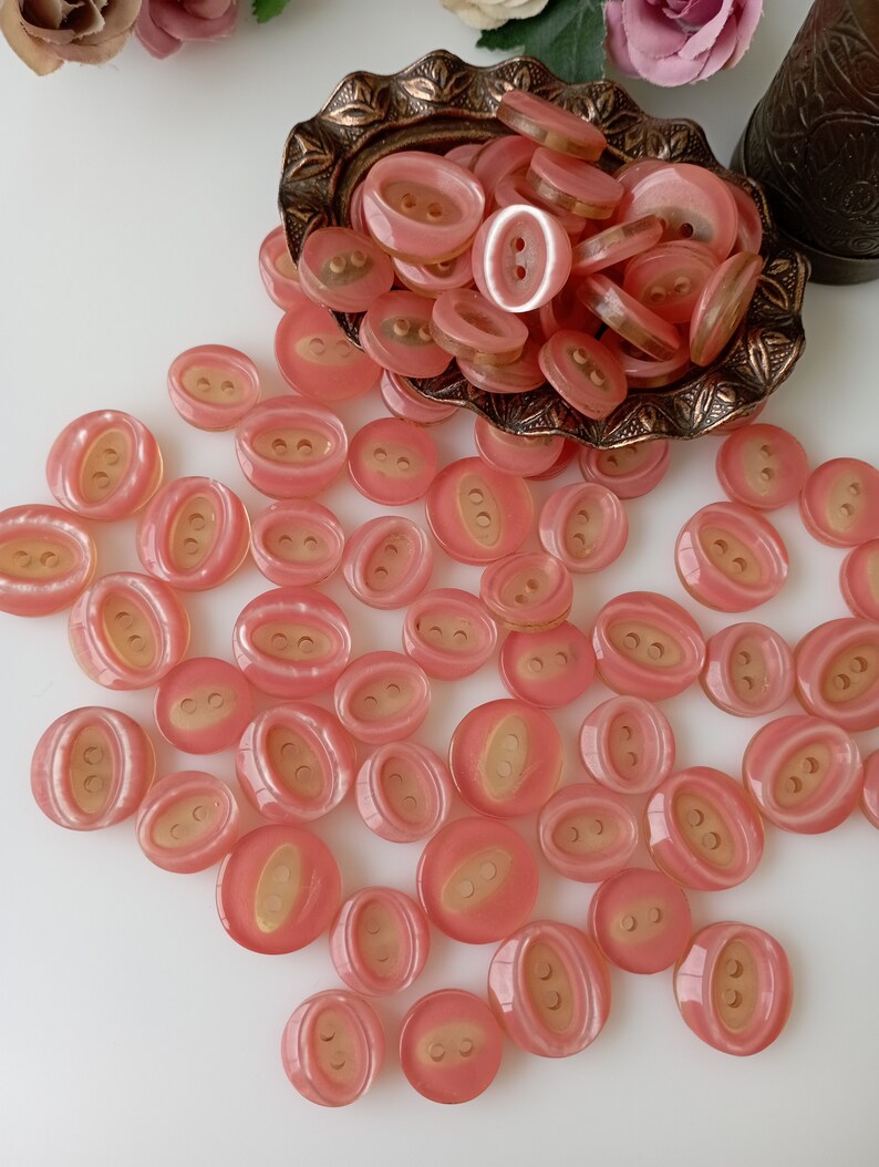 1970's 80's Buttons, Antique Buttons, Peach Color Vintage Buttons, Old ...