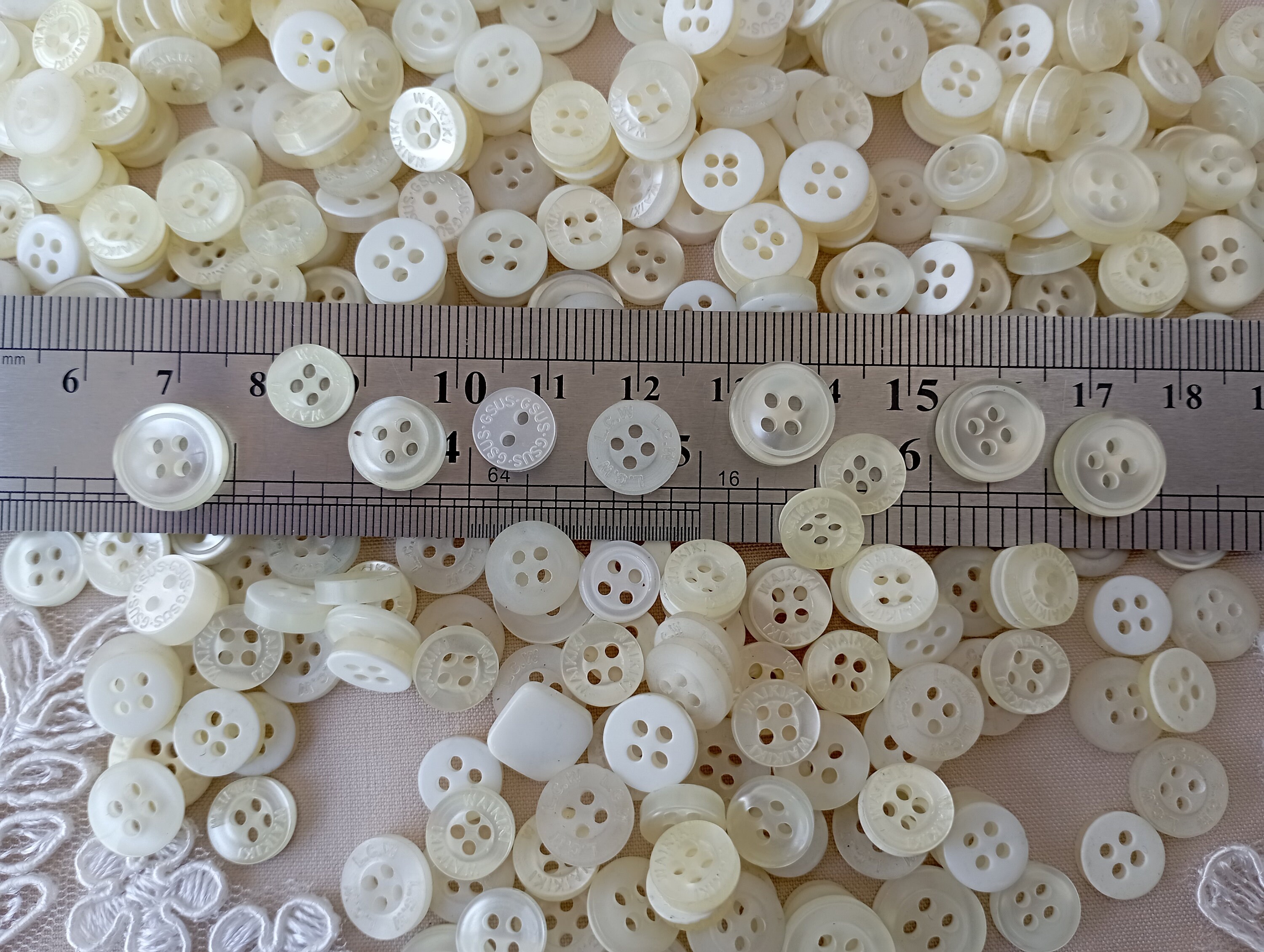 200 Psc, 8mm, 9mm or 10mm Mixed Buttons, Tiny White Tones Buttons ...
