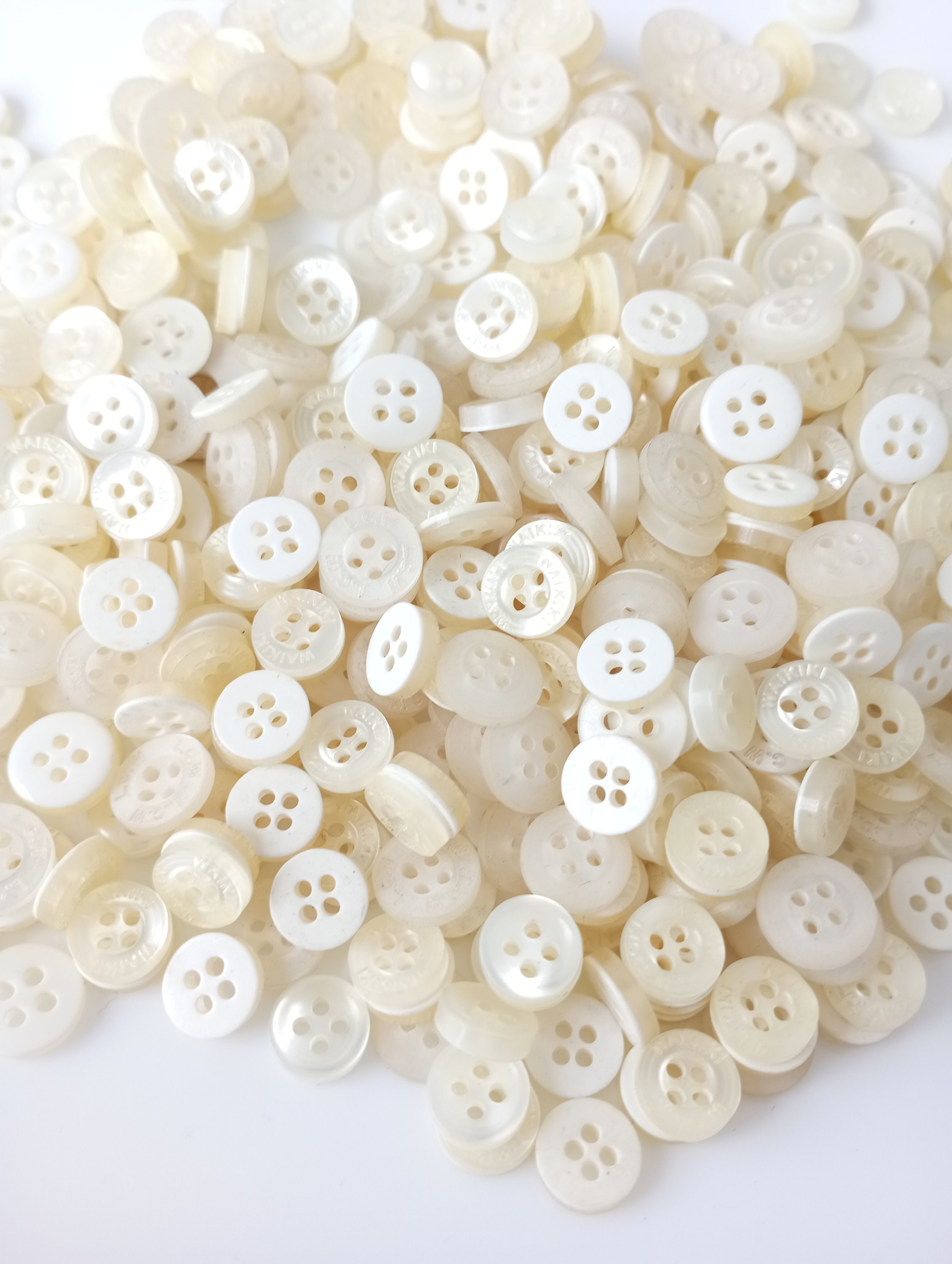 200 Psc, 8mm, 9mm or 10mm Mixed Buttons, Tiny White Tones Buttons ...