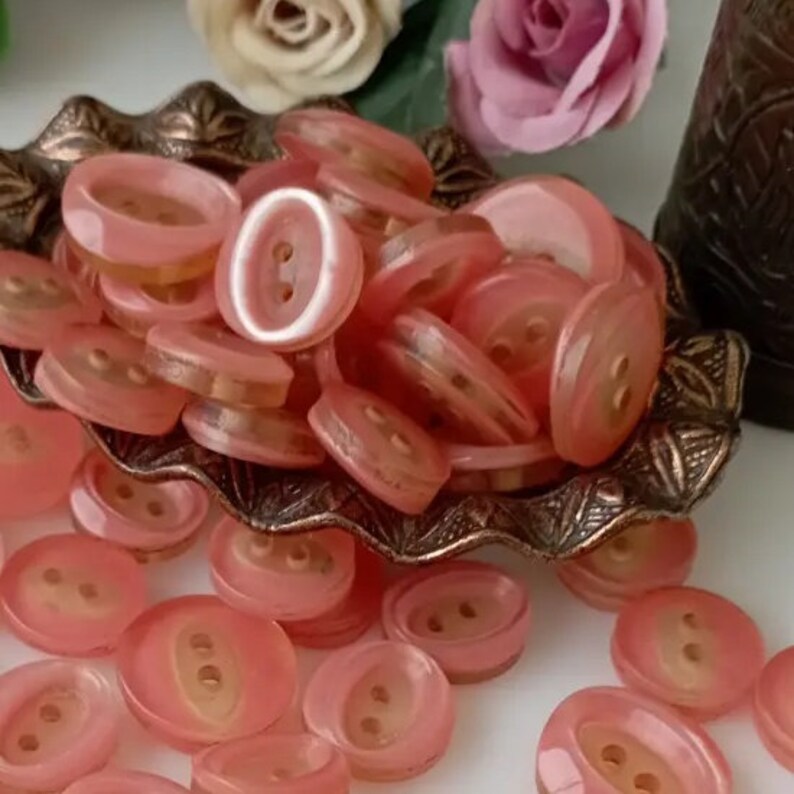 1970's 80's Buttons, Antique Buttons, Peach Color Vintage Buttons, Old ...