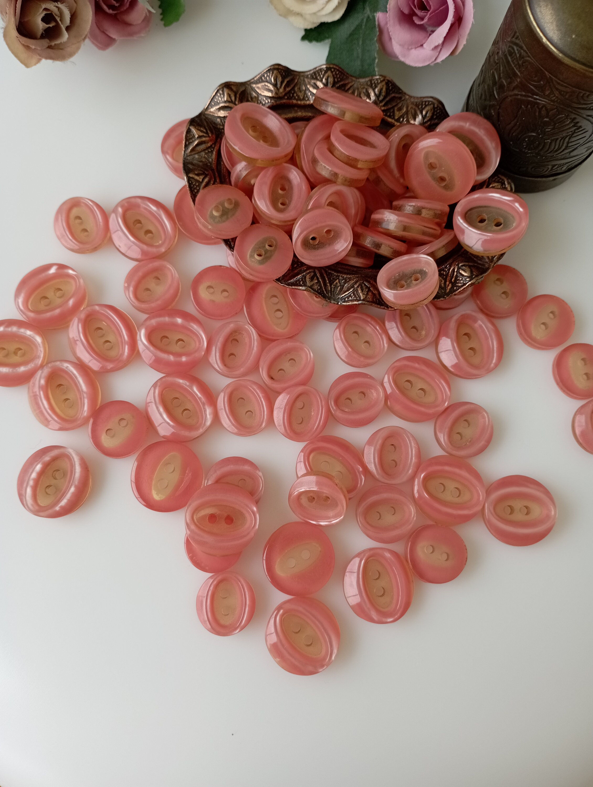 1970's 80's Buttons, Antique Buttons, Peach Color Vintage Buttons, Old ...