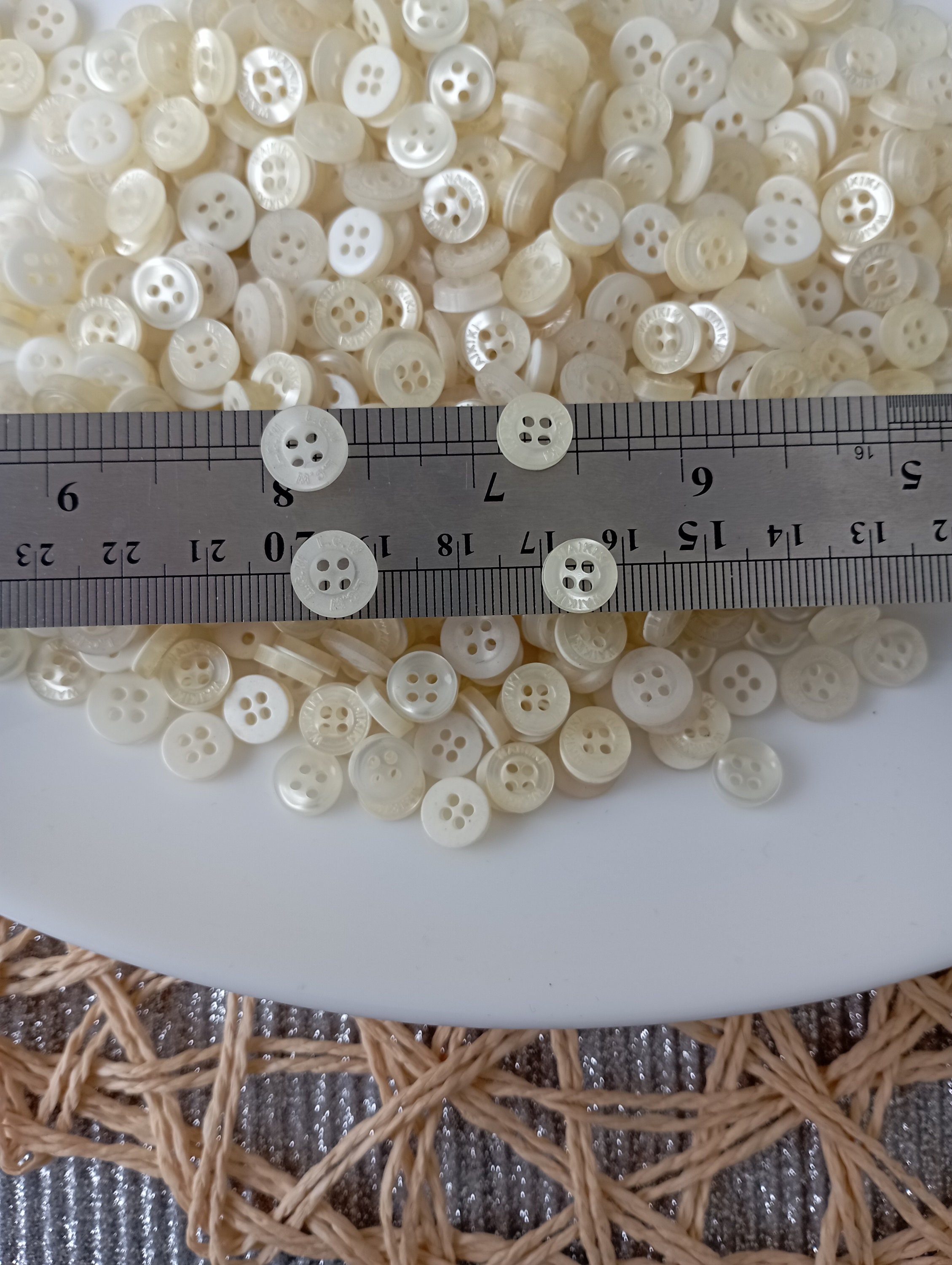 200 Psc, 8mm, 9mm or 10mm Mixed Buttons, Tiny White Tones Buttons ...