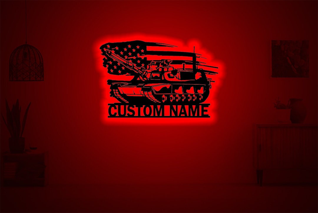 Personalized US Army Tank Wood Wall Art: RGB LED Military Name Sign - Etsy