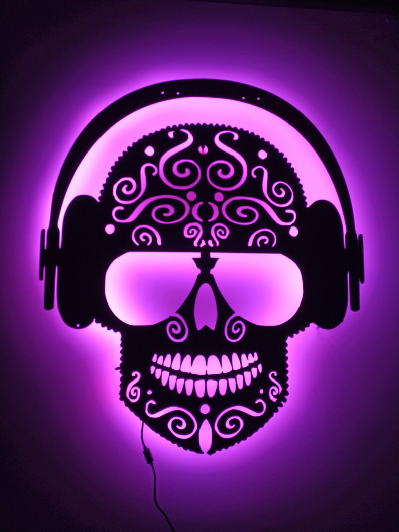 RGB LED Sugar Skull Wall Art: Custom DJ Skull Decor - Etsy