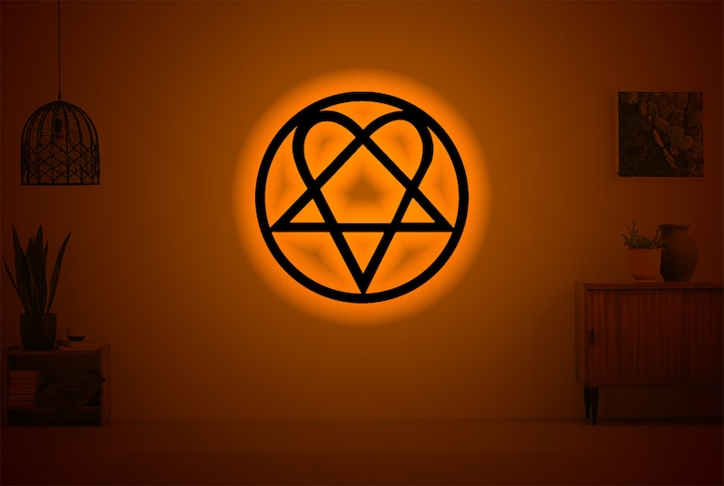 Heartagram Symbol Wooden Wallart Led Light Heart Pentagram - Etsy