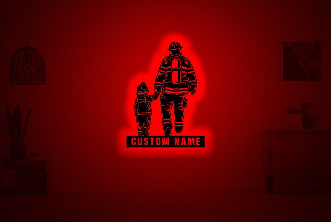 Custom Father Daughter Firefighter LED Wood Sign - Personalized Home ...