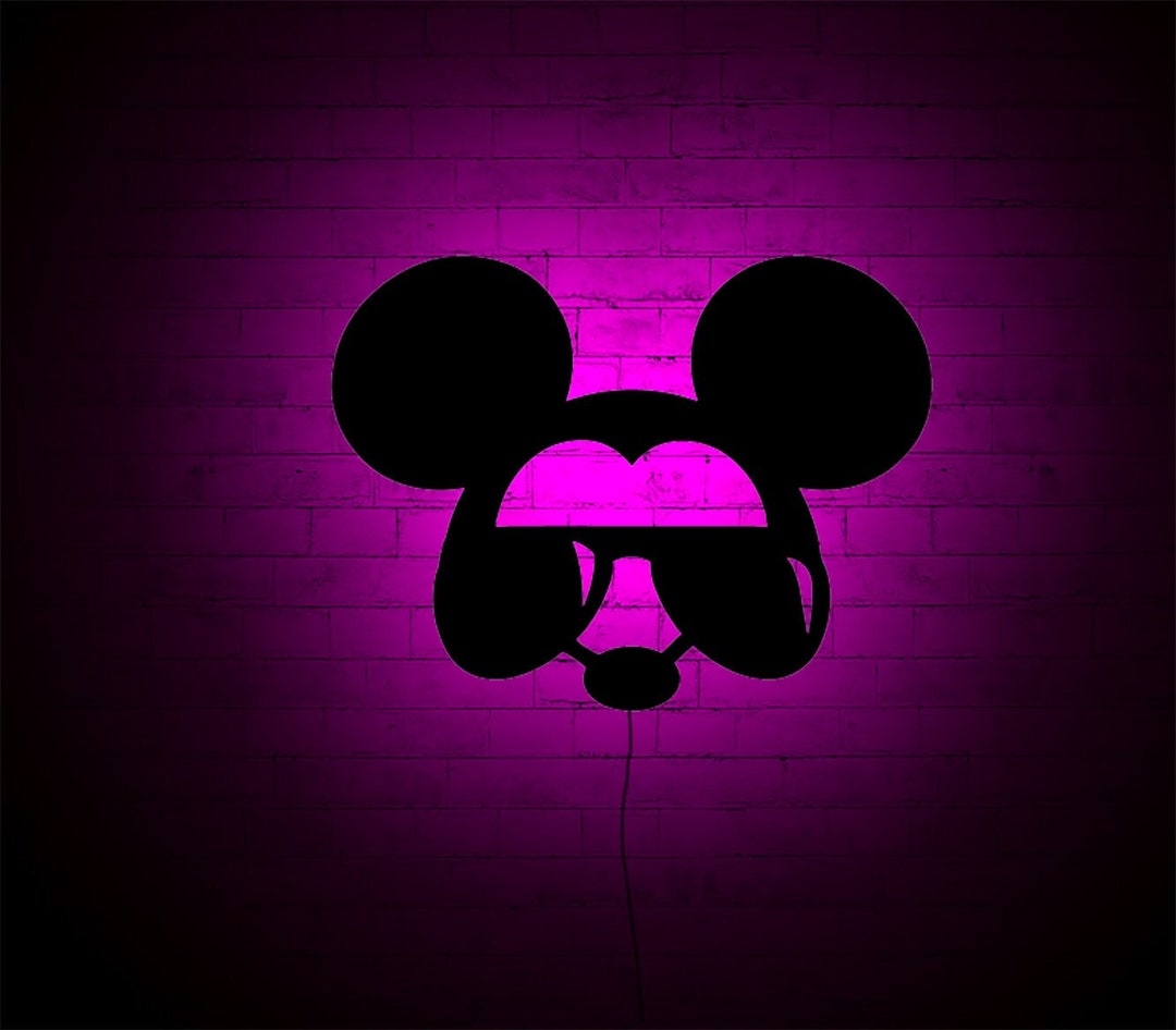 Mickey Mouse Lighted-up Wall Art With RGB Color Changing Led, Wood Wall ...