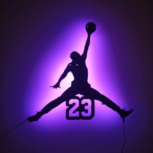 Michael Jordan Lighted up Wallart, RGB Led 16 COLORS W/REMOTE Wooden ...