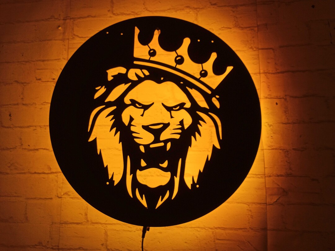 King Lion Lighted up Wall Art With RGB Color Changing Led, Wood Wall ...