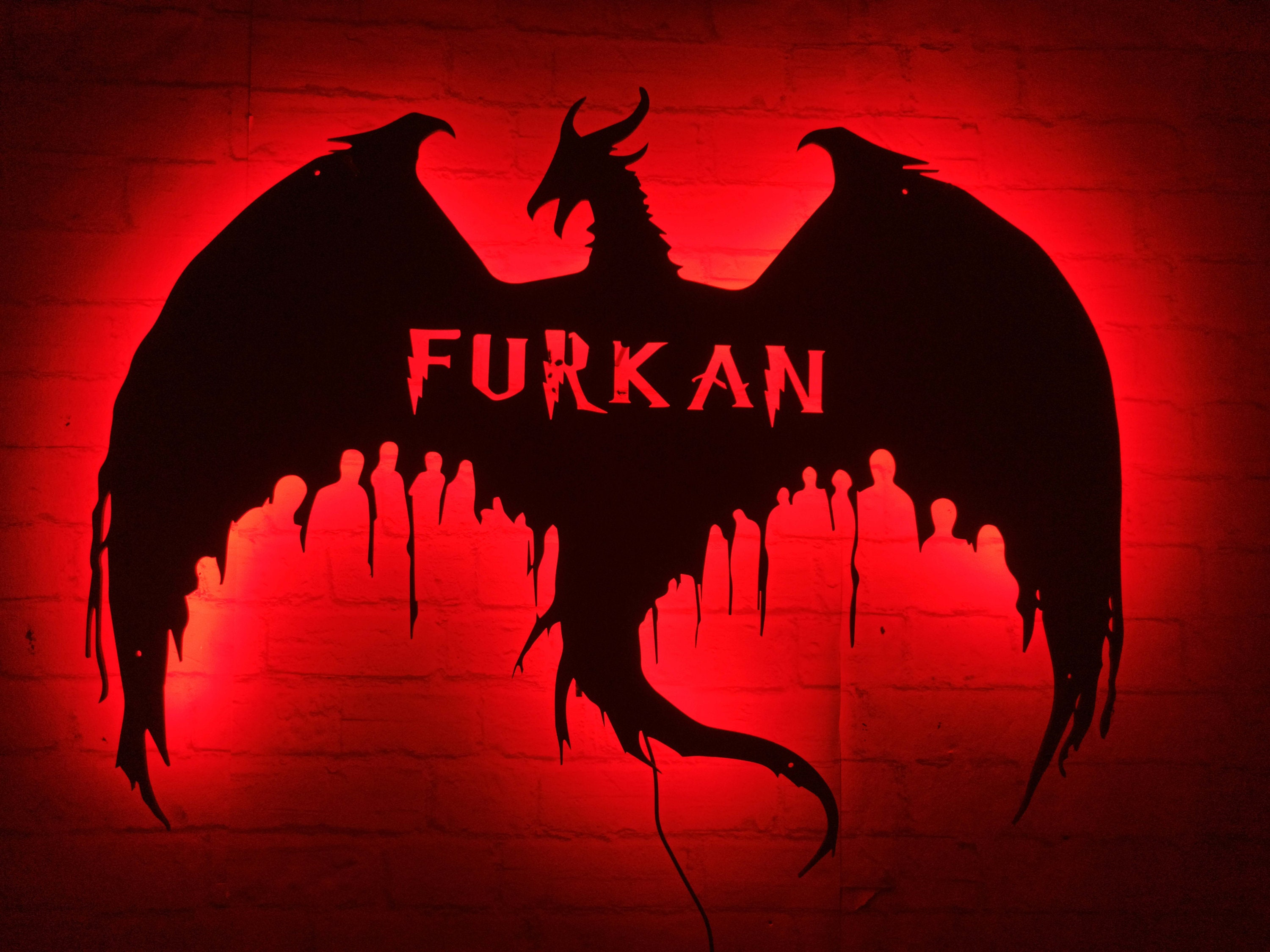 Personalized Dragon Logo LED Wall Art: RGB Color Changing Wood Decor - Etsy