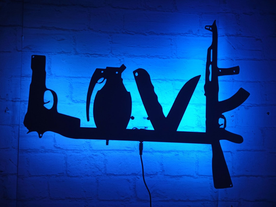 Love Rifle Lighted up Wall Art With RGB Color Changing Led, Wood Wall ...