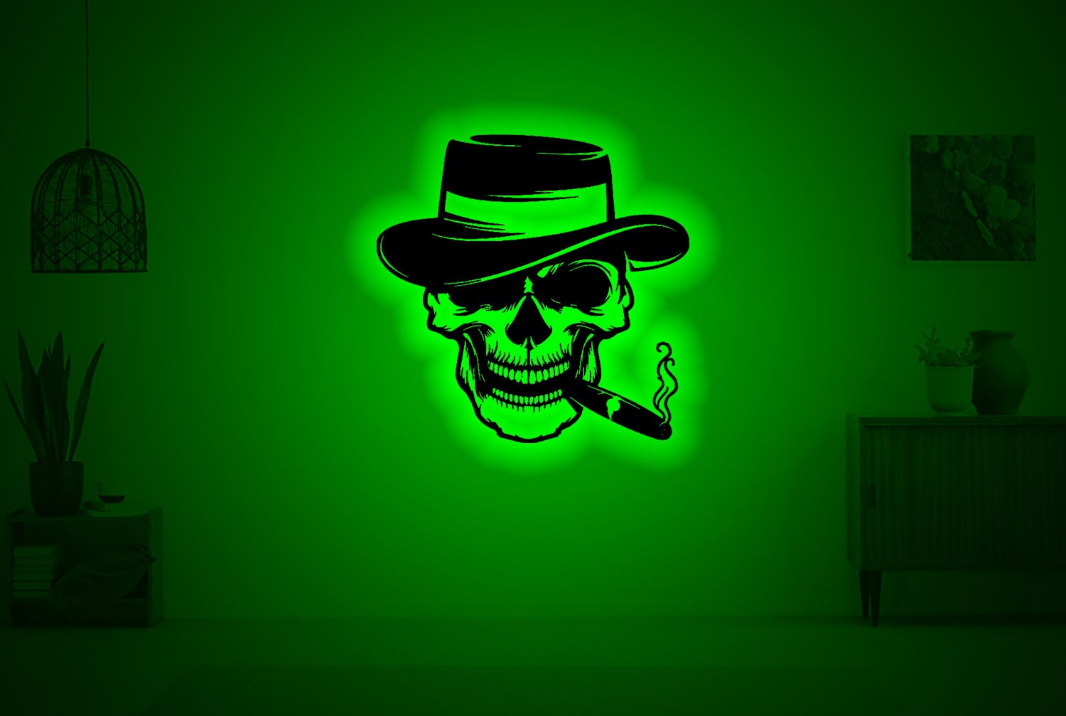 Gangter Sugar Skull Cigar Wooden Wall Art Led Light Skull Etsy