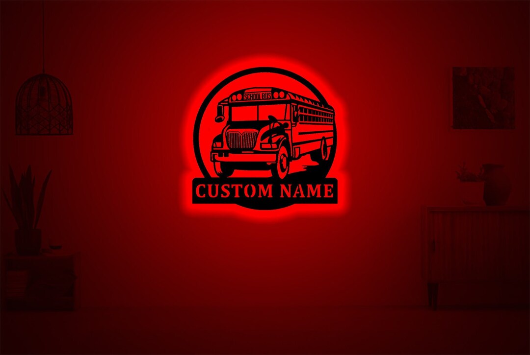 Personalized School Bus Wood Wall Art With RGB LED Light, Personalized ...