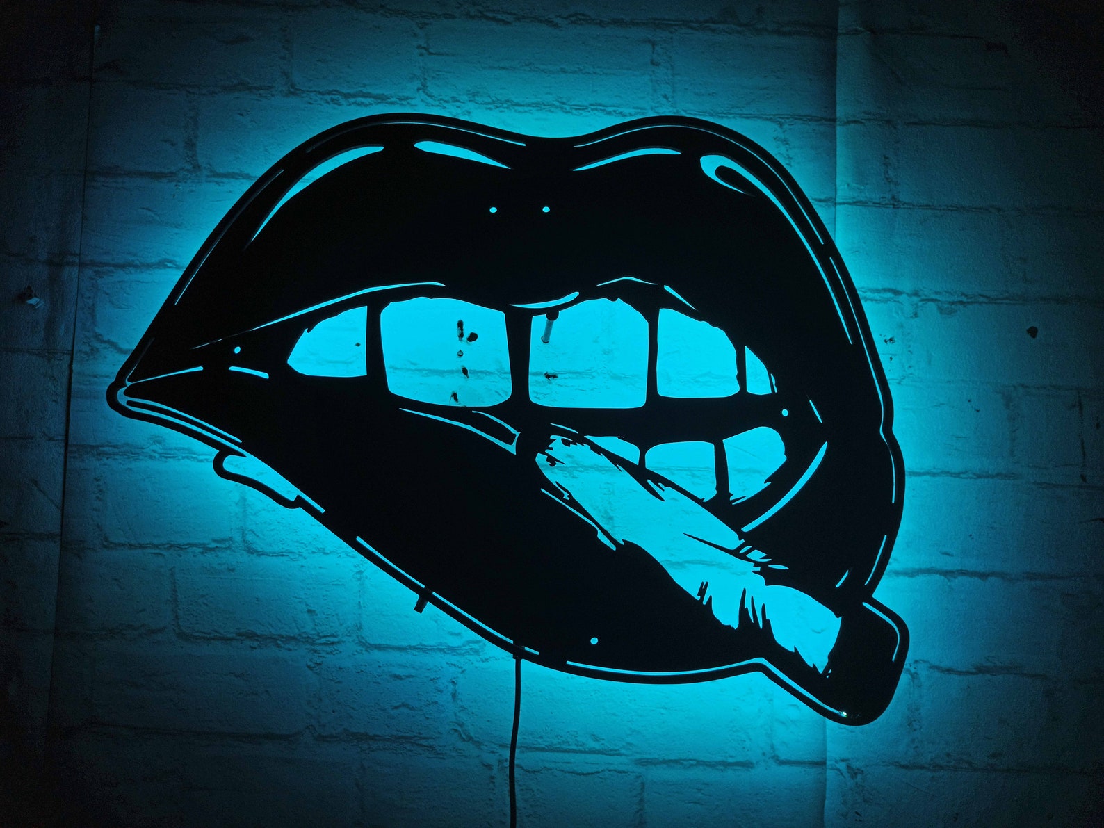 RGB LED Lips Wall Art: Wooden Decor With Remote - Etsy