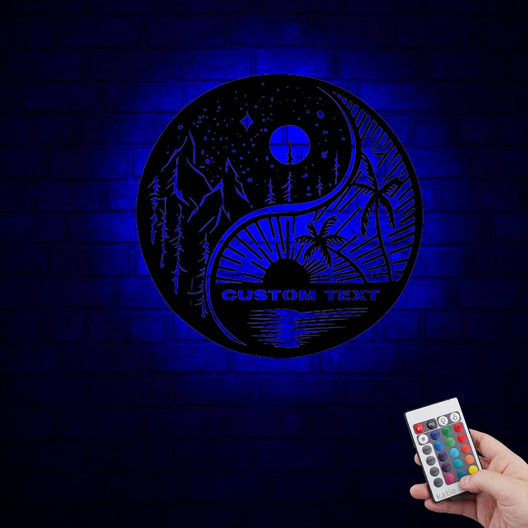 Yin Yang Waves and Mountains RGB LED Wooden Zen Wall Art - Etsy
