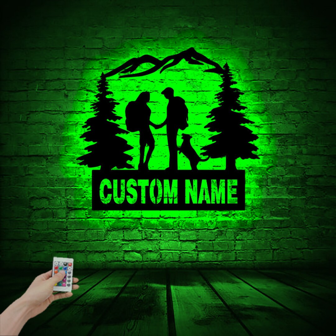 Custom Hiking Sign With Led Light, Custom Couple Hiking Wooden Wall Art ...