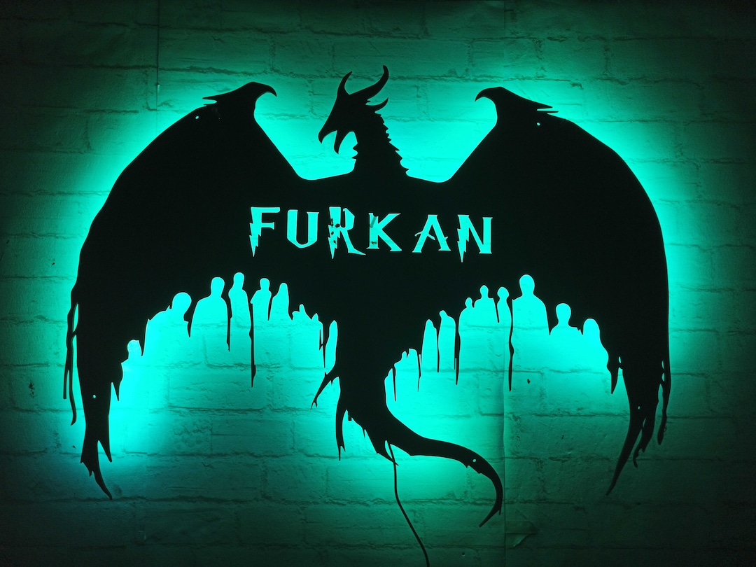 Personalized Dragon Logo LED Wall Art: RGB Color Changing Wood Decor - Etsy