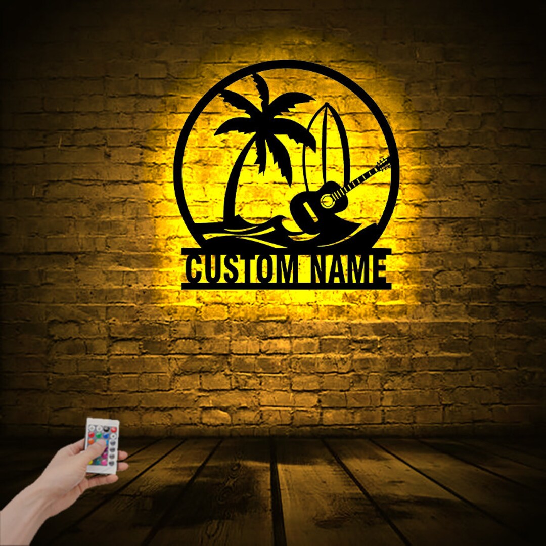 Custom Beach Sign With Rgb Led Light, Custom Beach Wooden Wall Decor ...