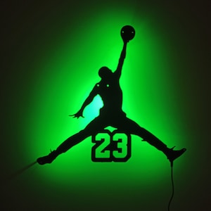 Michael Jordan Lighted up Wallart, RGB Led 16 COLORS W/REMOTE Wooden ...