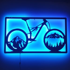 Bike and Mountain Wall Art With RGB Led Light, Bicycle Wood Wall Decor ...