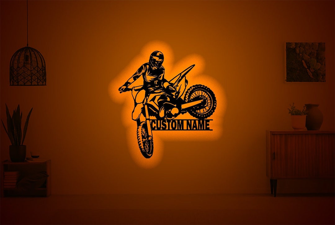 Personalized Motocross LED Wall Art: Biker Name Sign, Motorcycle Decor ...