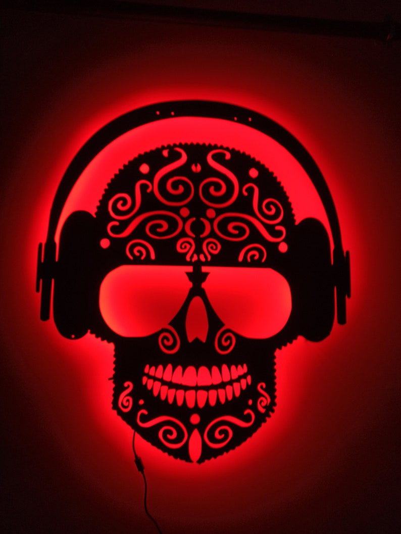 RGB LED Sugar Skull Wall Art: Custom DJ Skull Decor - Etsy