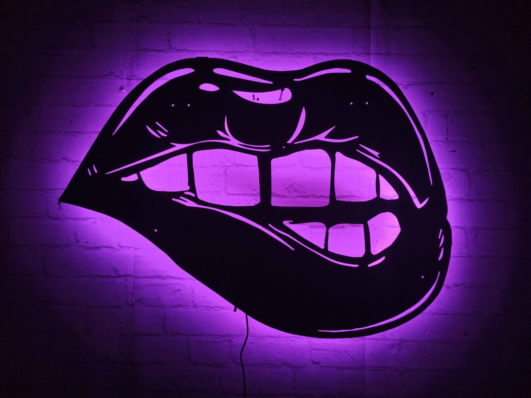 RGB LED Lips Wall Art: Wooden Home Decor With Remote - Etsy UK