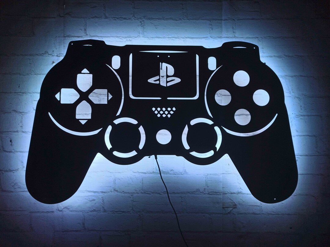 PS Console Game Lighted up Wall Art With RGB Color Changing Led, Wood ...