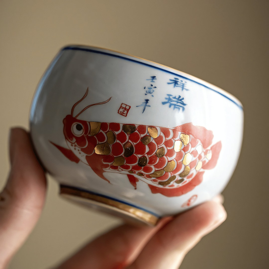 TEAQUARTER Ceramic Fish Tea Cup, Small Chinese Gong Fu Teacup, Japanese ...