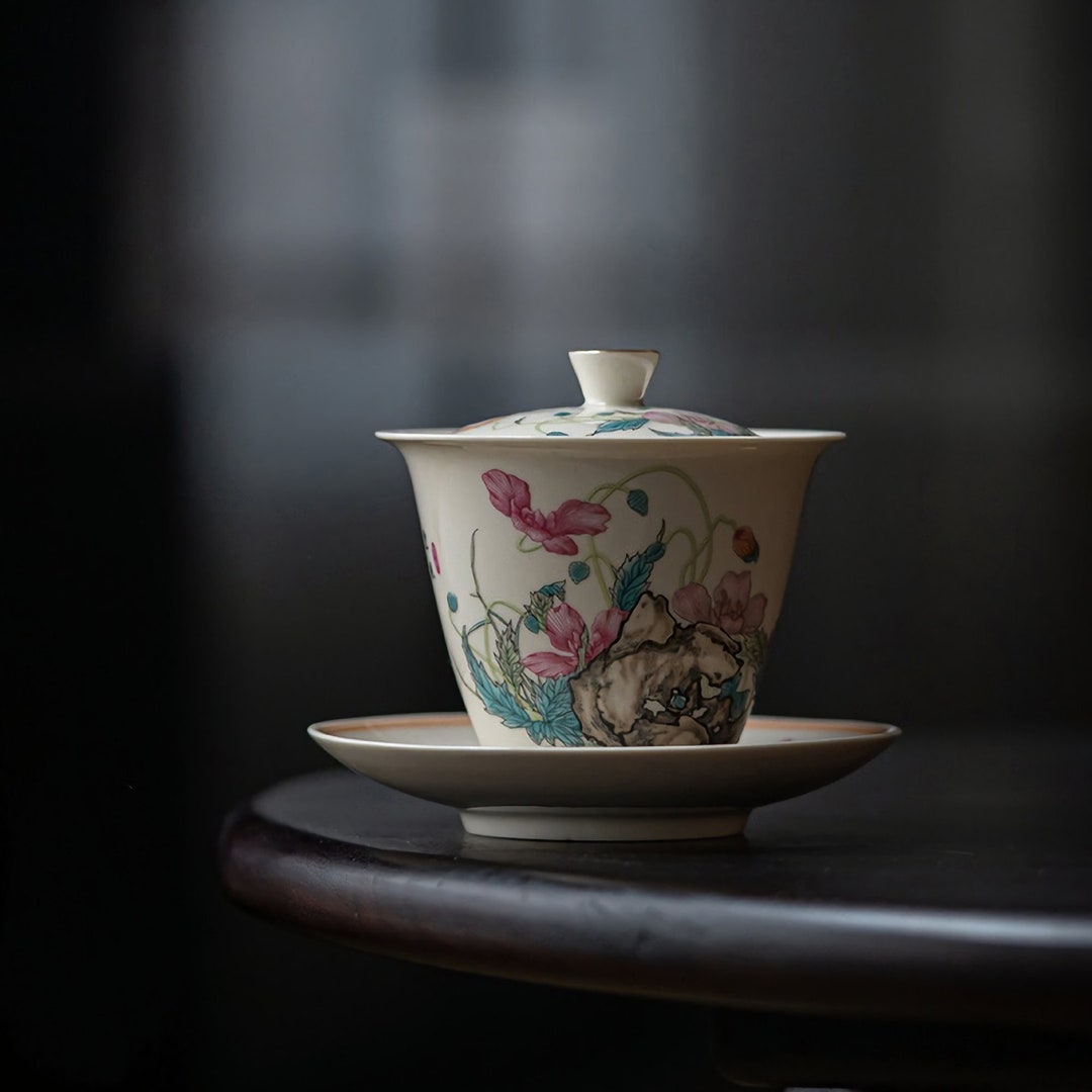 Floral Gaiwan Cup and Saucer Set Traditional Chinese Tea - Etsy
