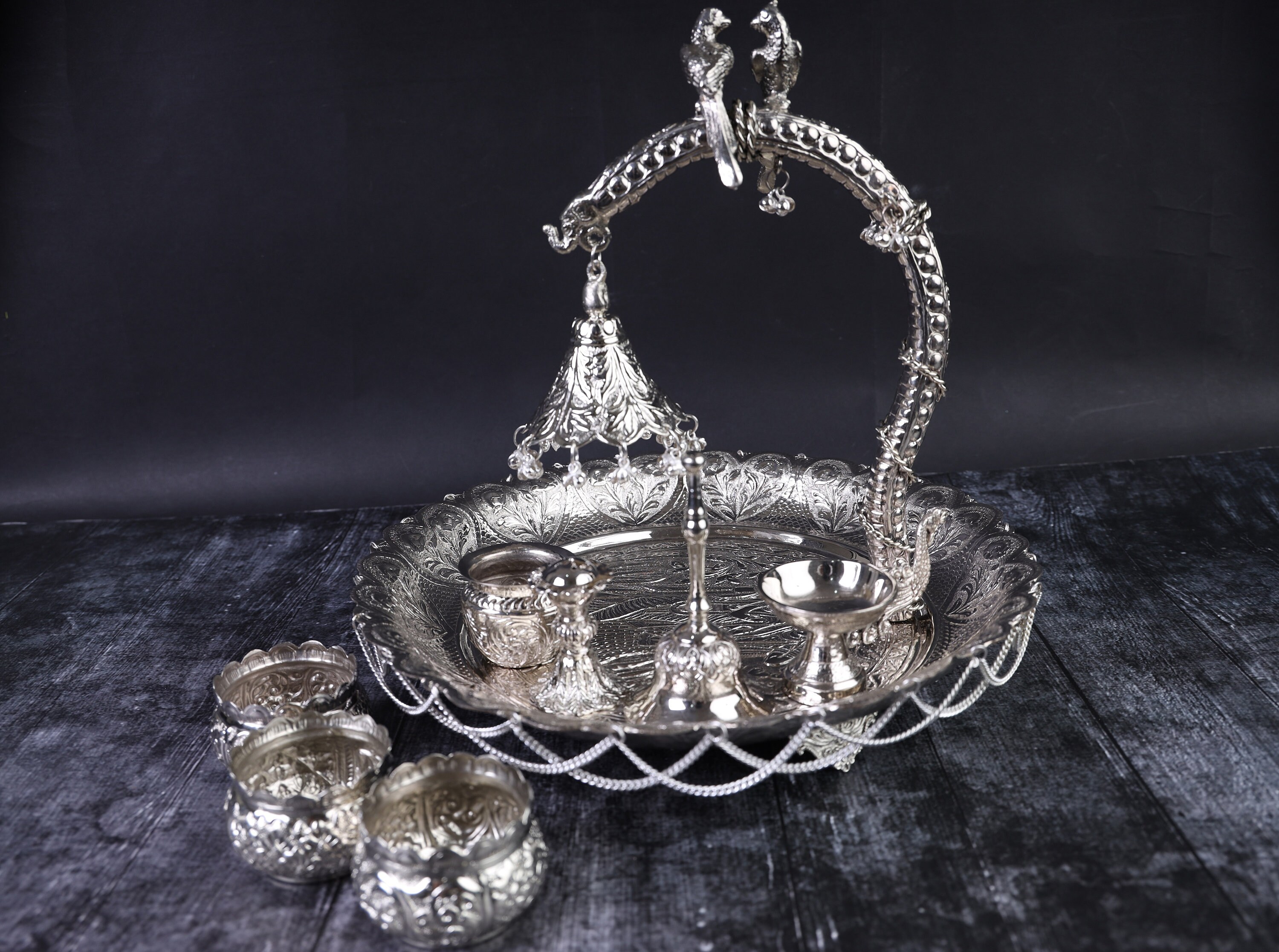 German Silver Pooja Thali Set Haldi Pasupu Kumkum,pooja,pongal,diwali ...