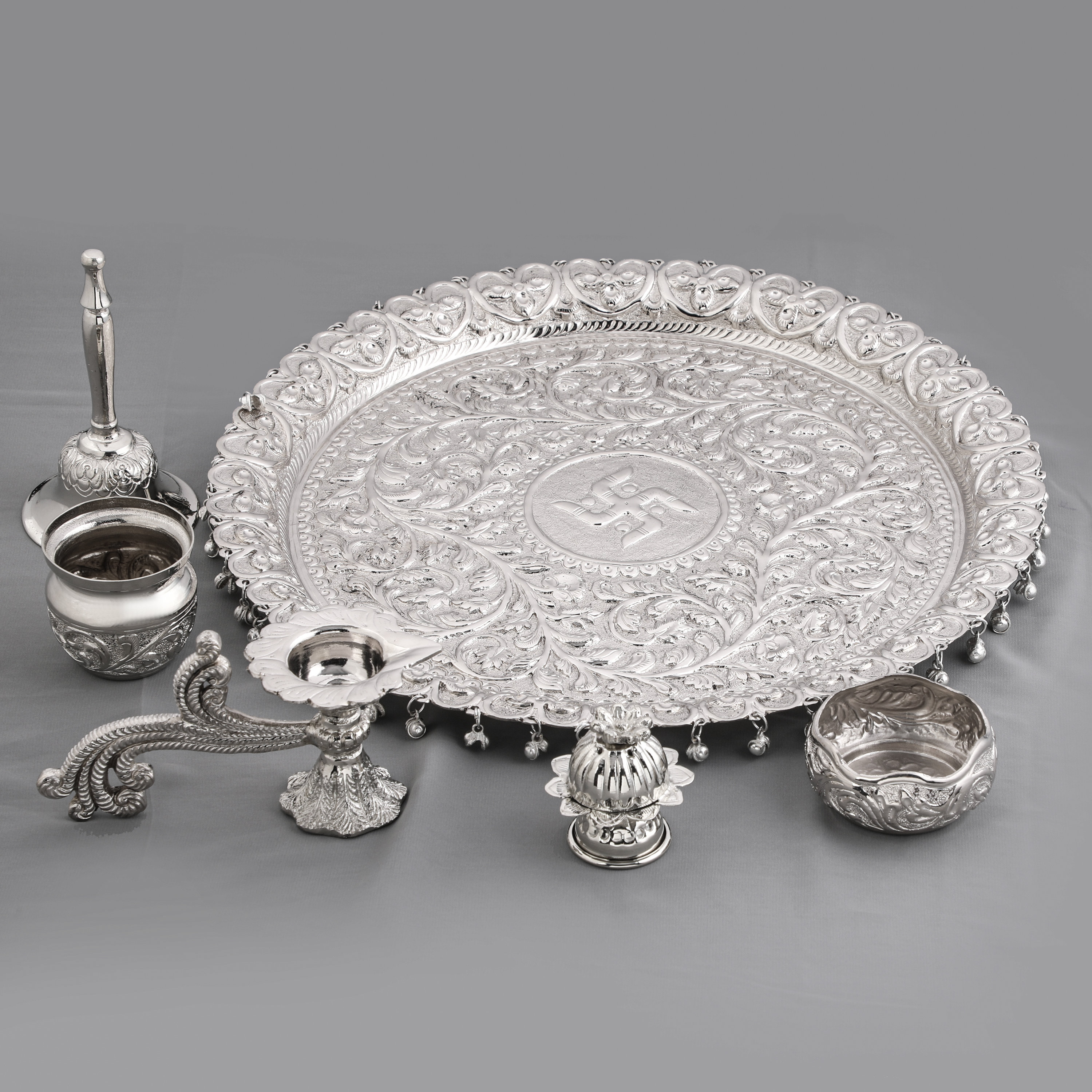German Silver Pooja Thali Set, Diwali Pooja ,navratri ,any Pooja ...