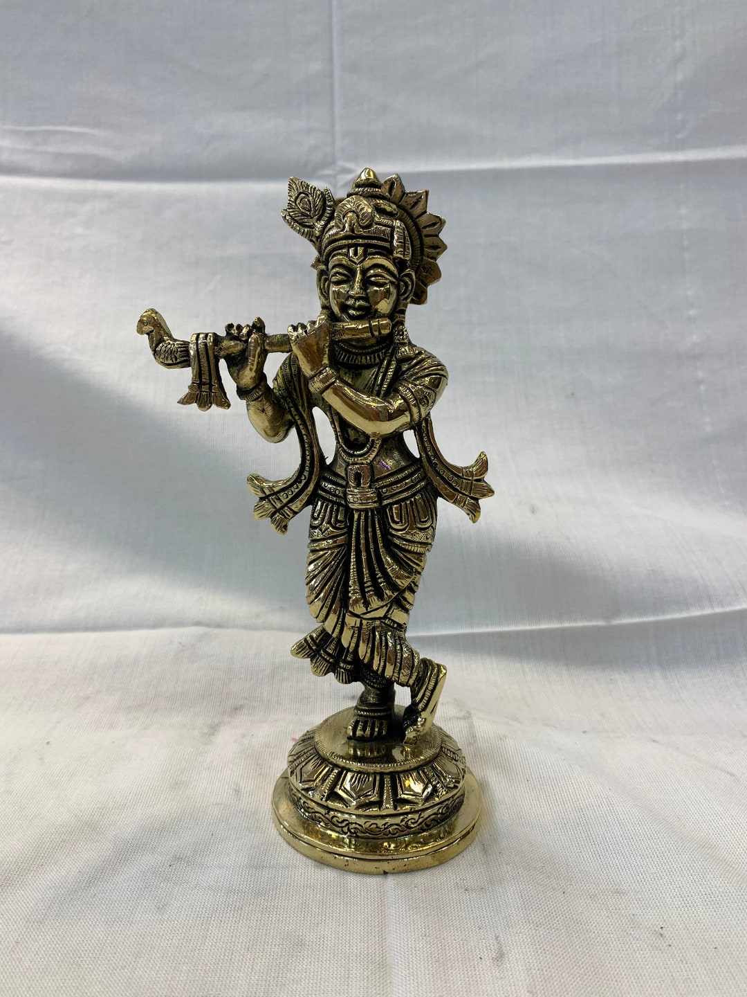 Brass Krishna Statue With Flute Standing Krishna Idol Housewarming Gift ...