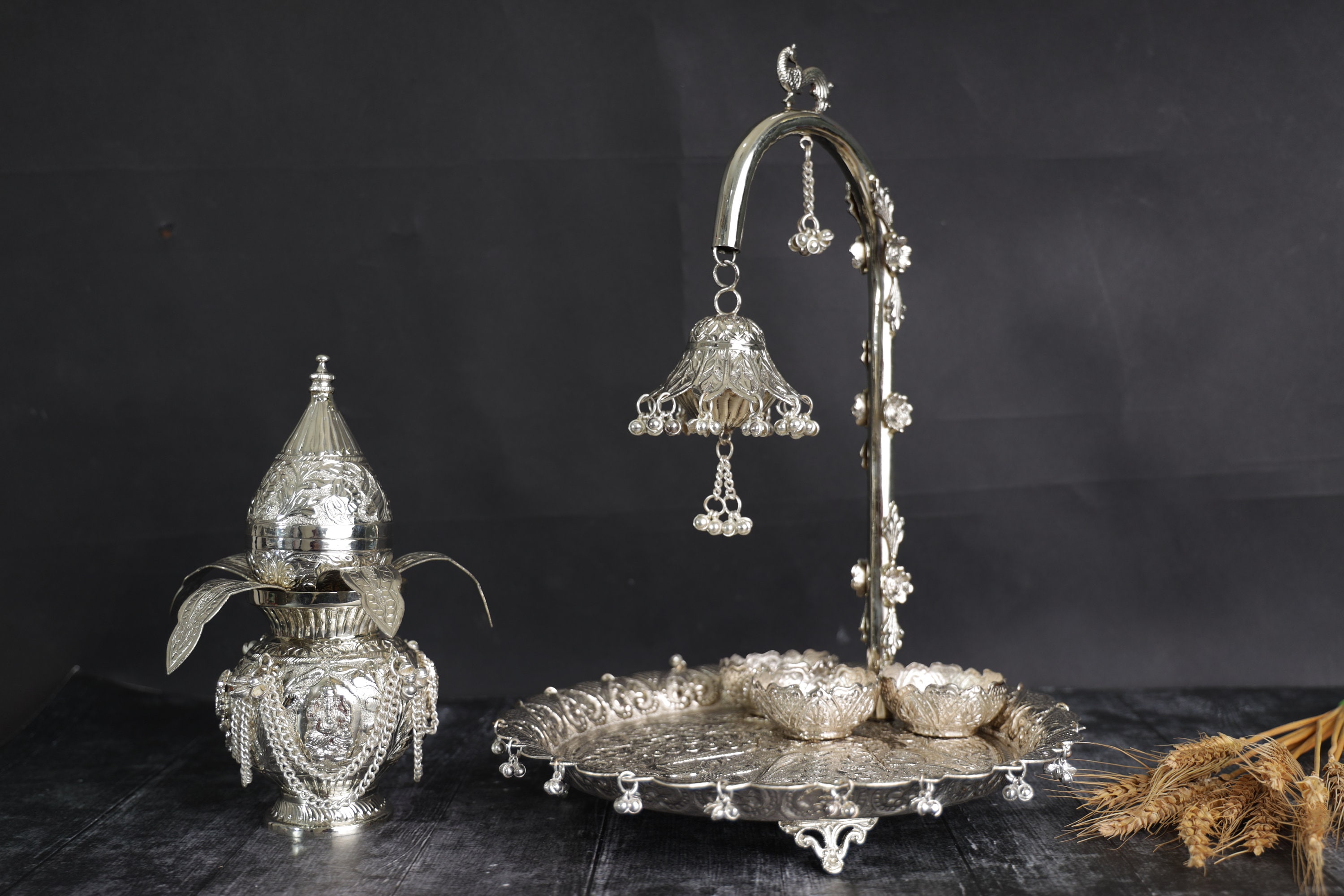 Veneration Tray With Kalash,silver Pooja Kalash and Tray,poojathali ...