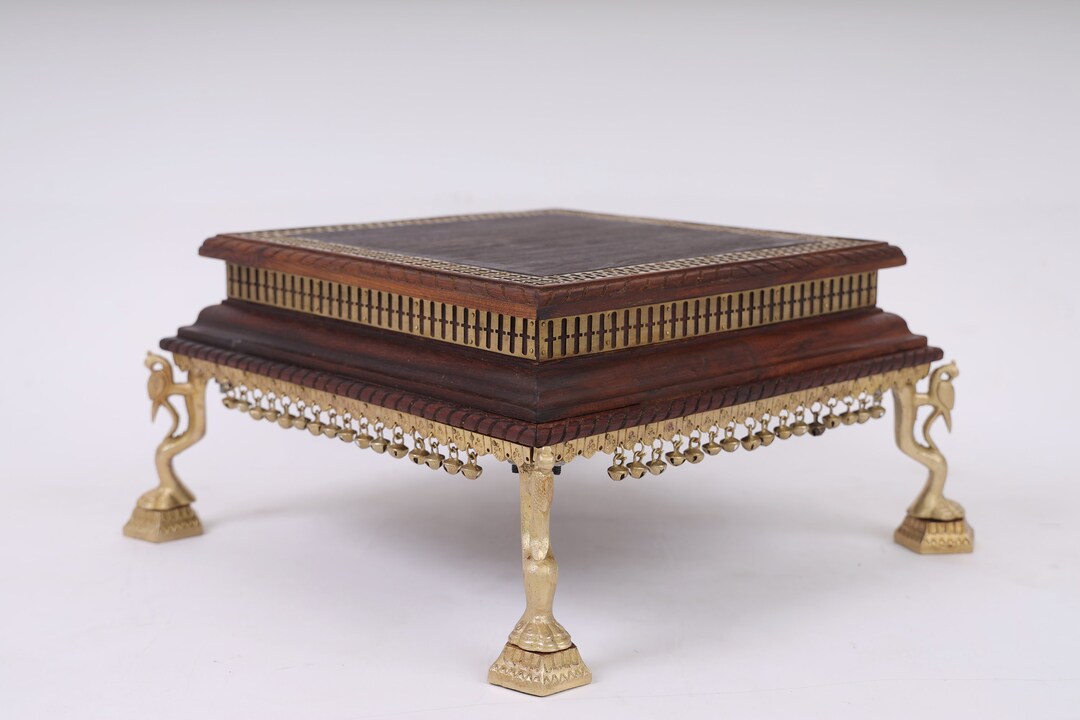 Handcrafted Indian Brass and Wooden Chowki With Ghungroos - Elegant ...