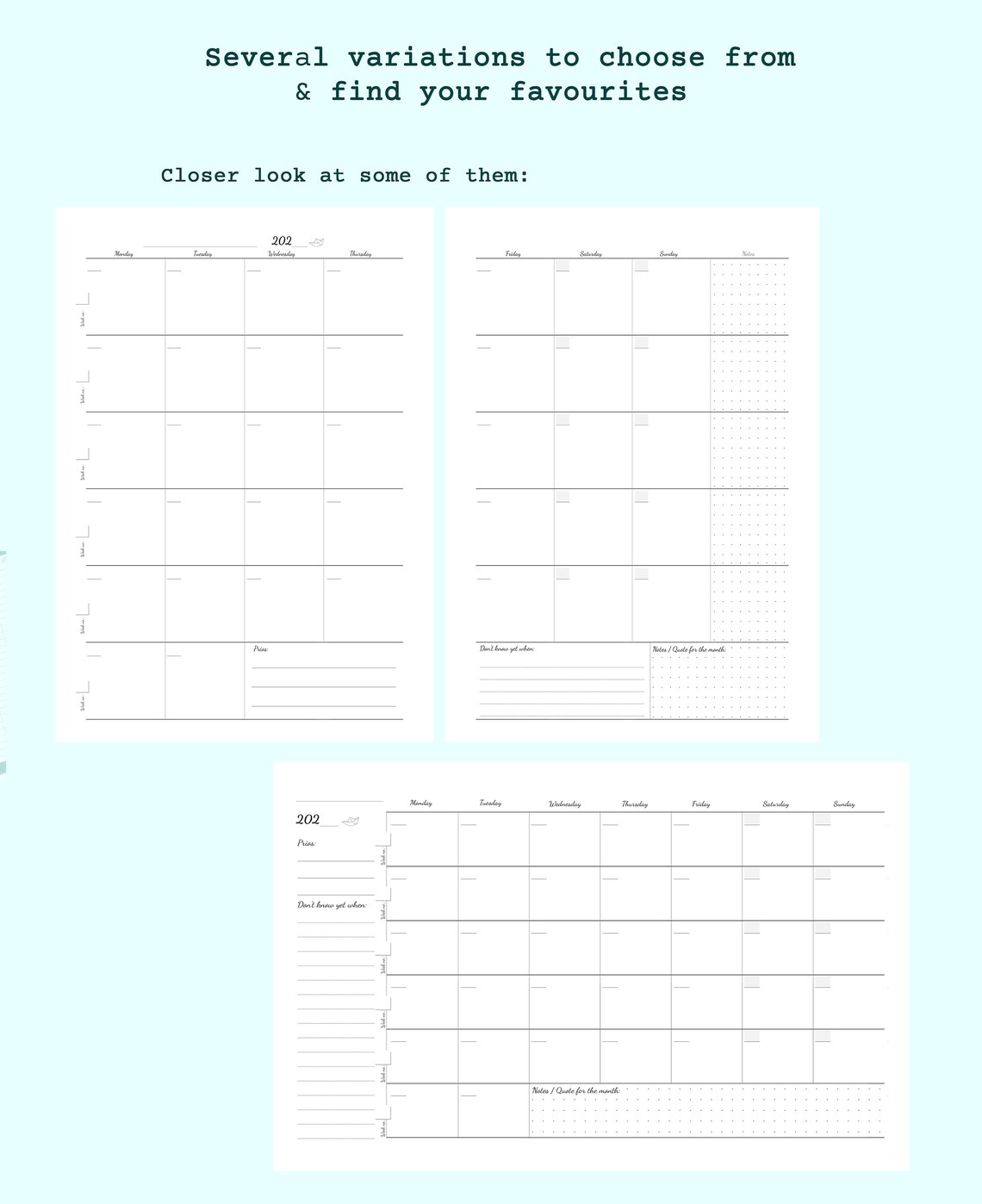Monthly Planner Printable (instant Download, Organise, Vertical ...