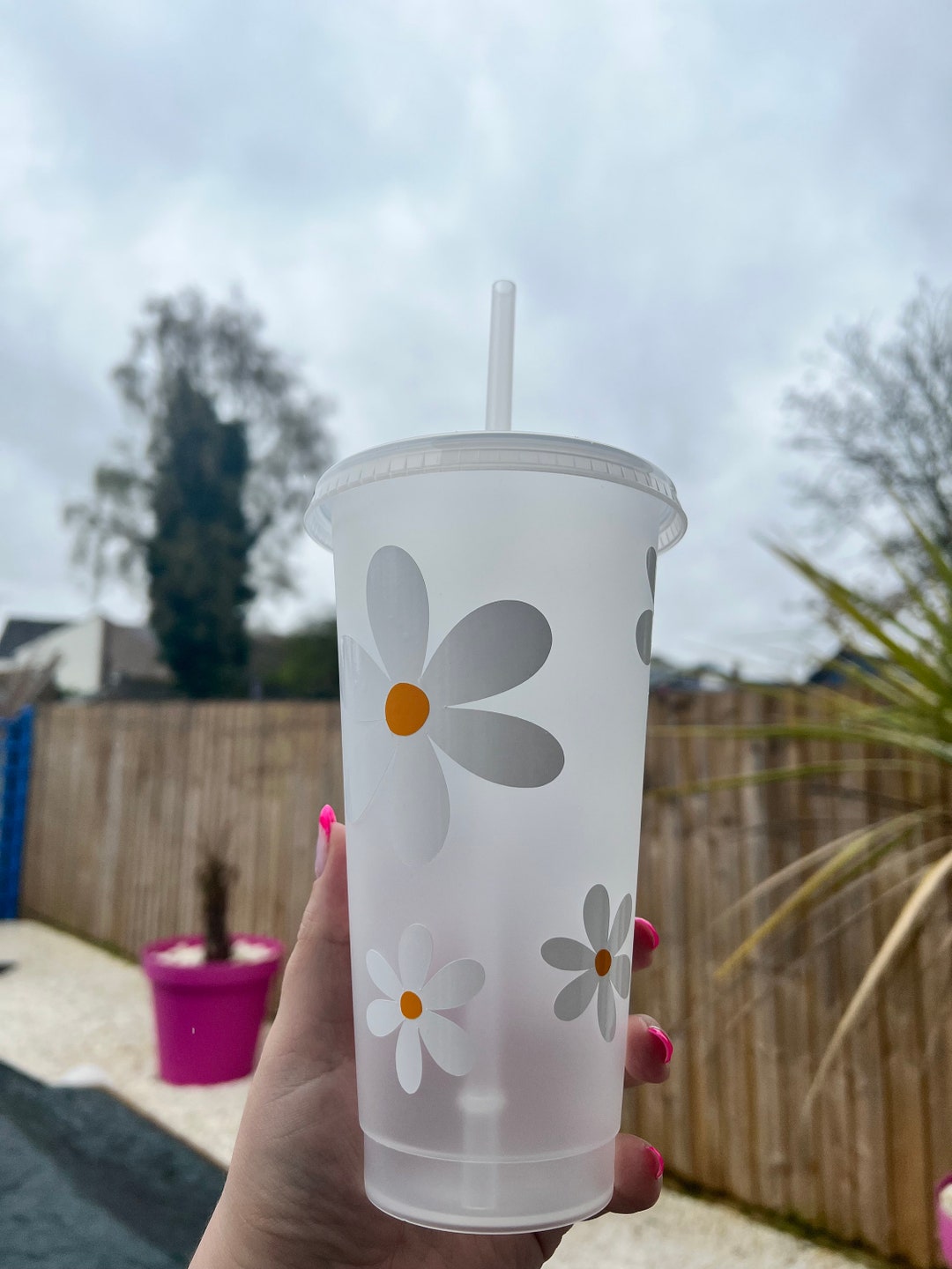 Daisy Cold Cup Iced Coffee floral Summer Cold Cup Starbucks - Etsy