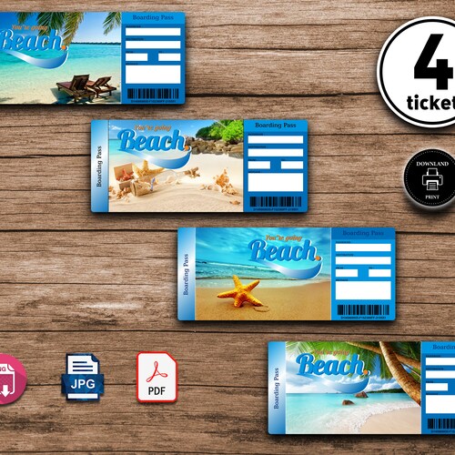 Printable Beach Vacation Ticket Experience Gift Voucher - Etsy