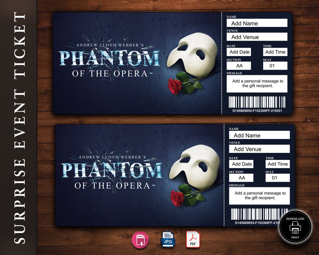 Printable the PHANTOM OF the OPERA Broadway Surprise Ticket - Etsy UK