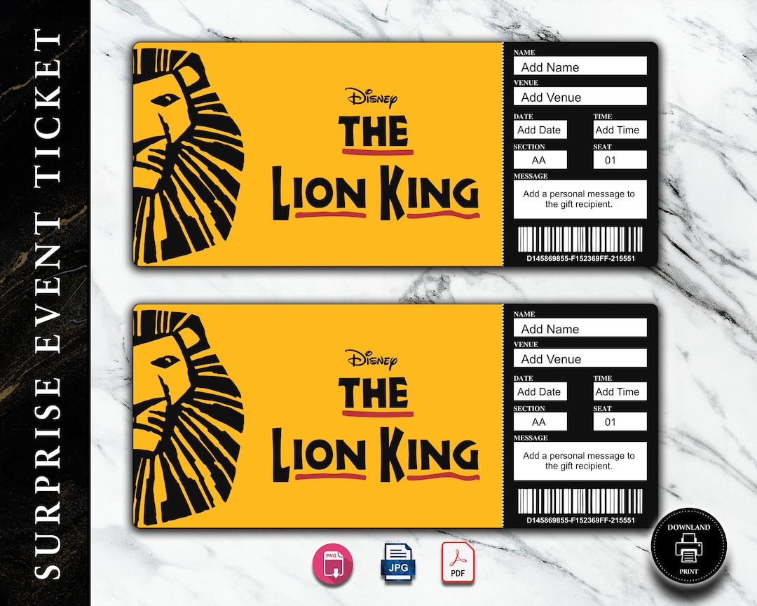 Imprimible EL REY LEÓN Entrada sorpresa de Broadway Teatro musical ...