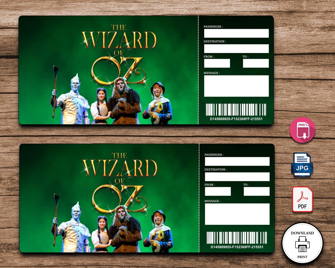 Printable the Wizard of Oz Broadway Surprise Ticket.editable - Etsy