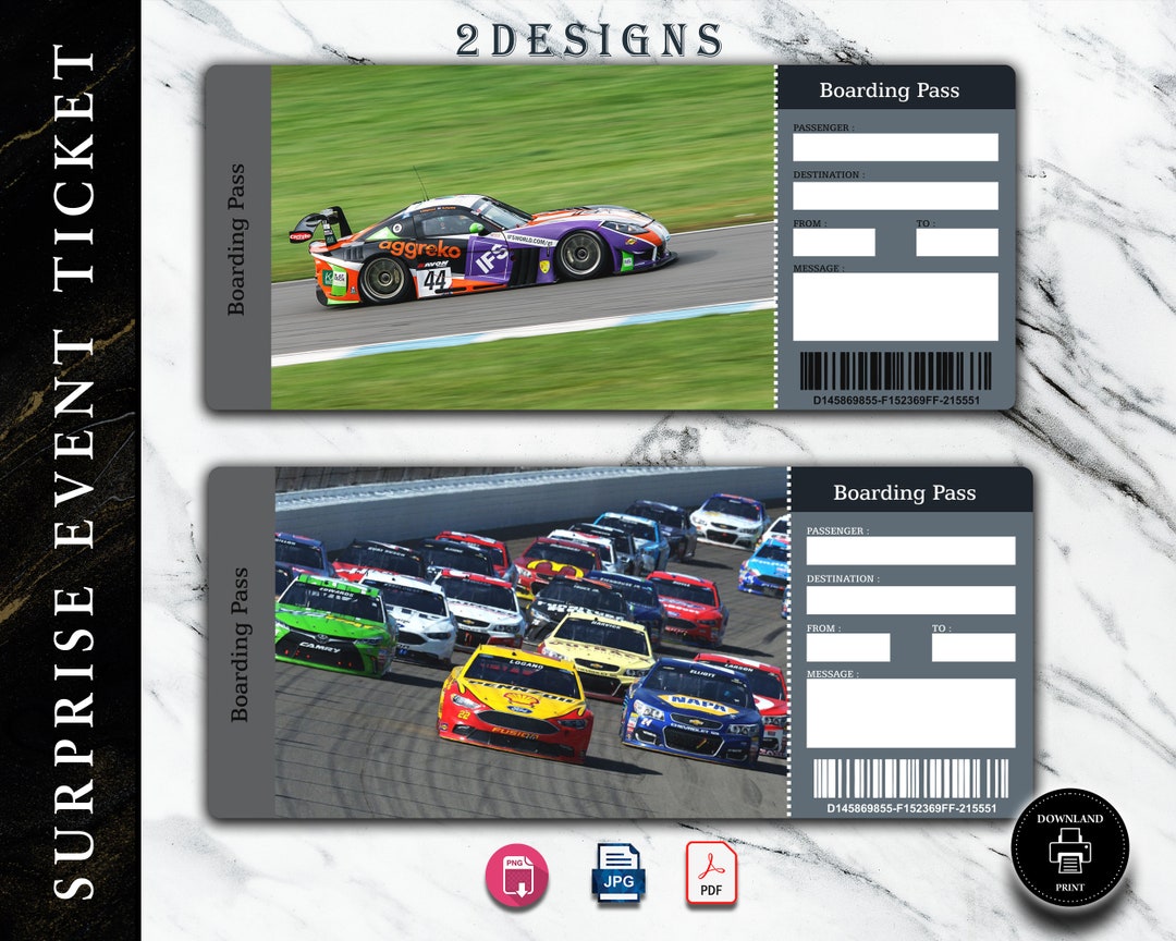 Printable CAR RACING Surprise Gift Ticket Sport Ticket. Event Birthday ...