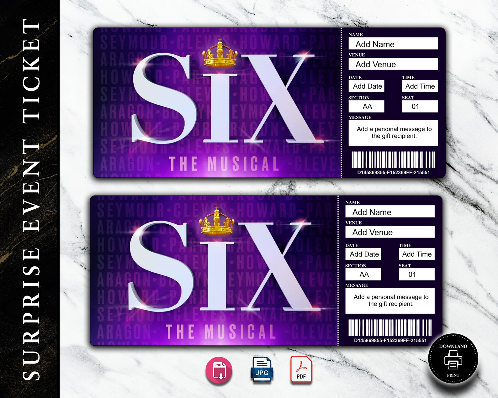 Printable SIX Broadway Surprise Ticket. Editable Musical - Etsy