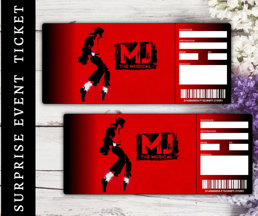Printable MJ Broadway Surprise Ticket. Editable Musical Theatre Faux ...