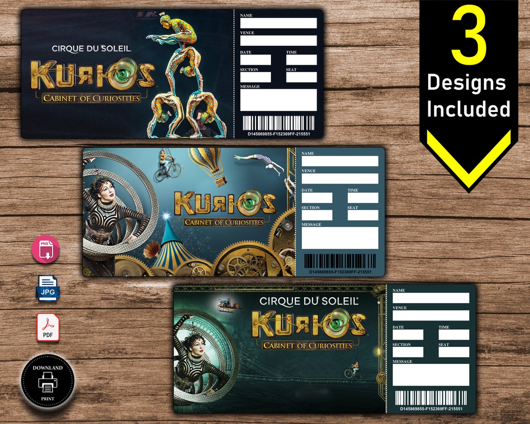 Printable KURIOS CIRQUE Du SOLEIL Surprise Gift Reveal Ticket. Editable ...