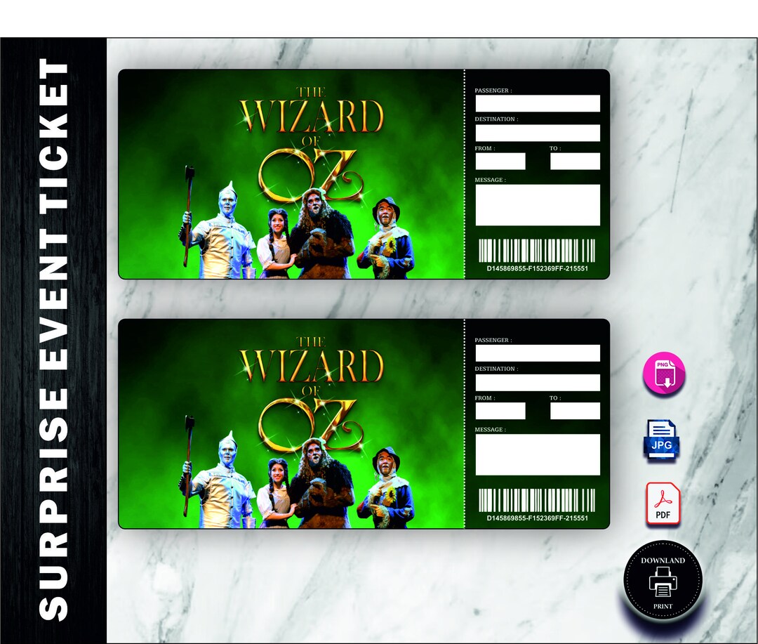 Printable the Wizard of Oz Broadway Surprise Ticket.musical Theatre ...