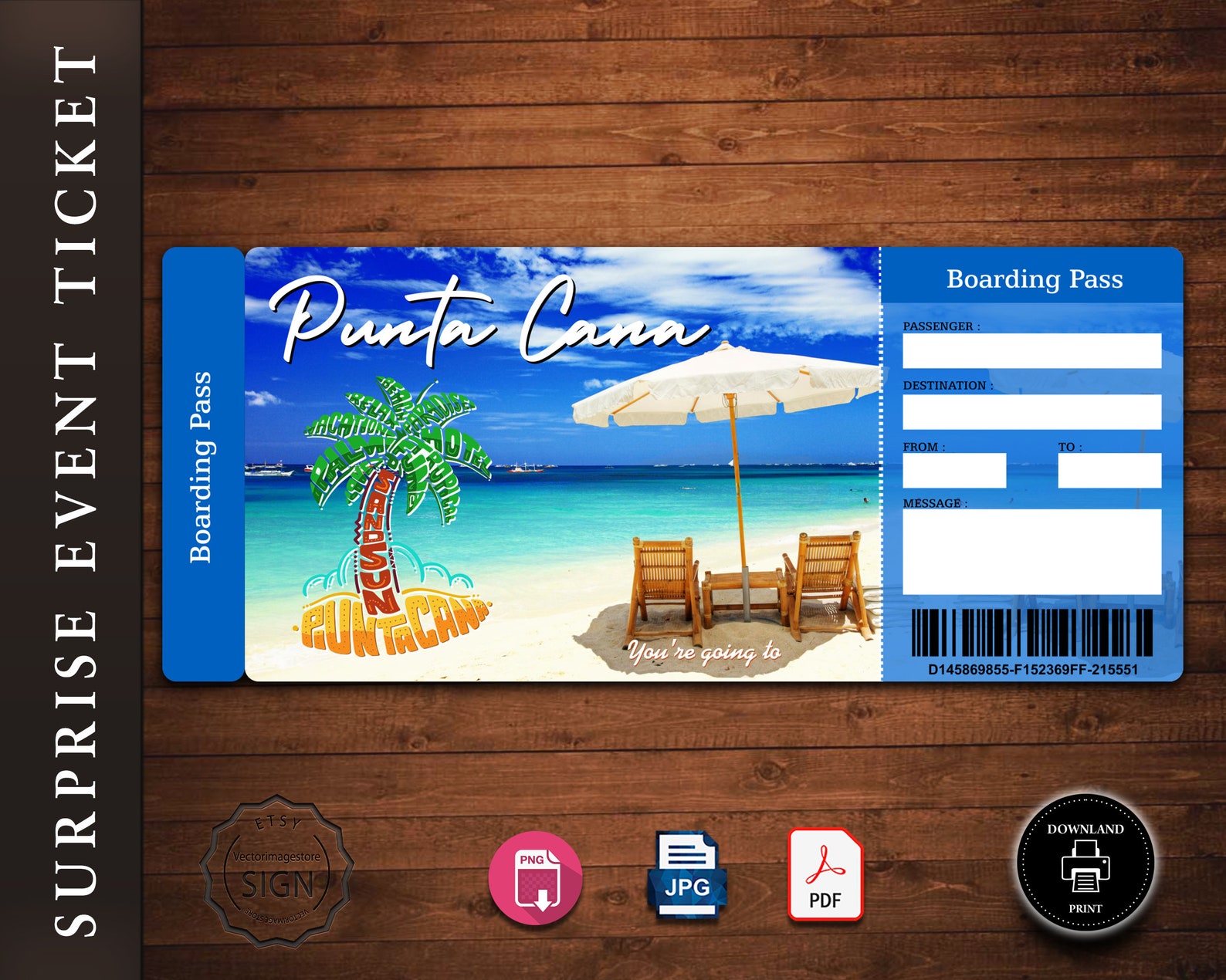 Printable PUNTA CANA Surprise Trip Gift Ticket. Boarding Pass. - Etsy