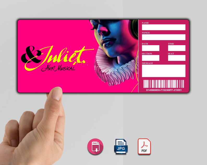 Printable JULIET Broadway Surprise Ticket. Editable Musical - Etsy